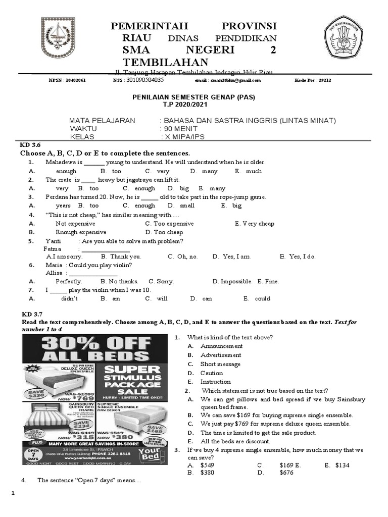 Bahasa Inggris Lintas Minat X Genap | PDF | Pharmacy | Medical Prescription