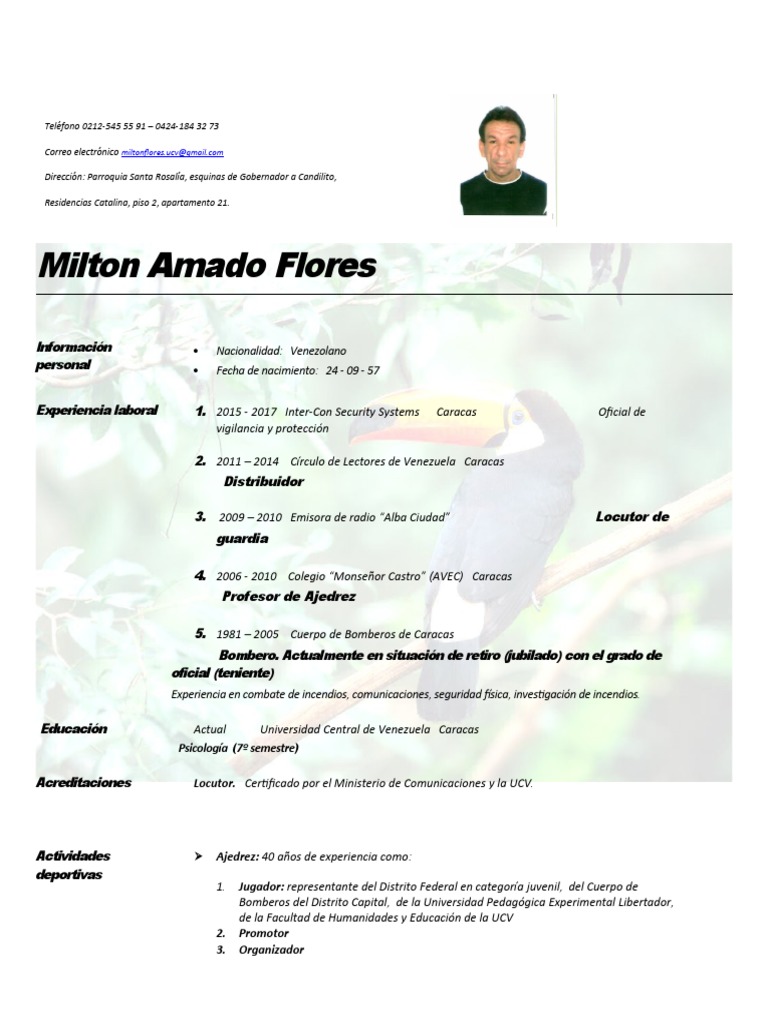 Currículum de Milton Amado Flores | PDF | Taekwondo | Venezuela