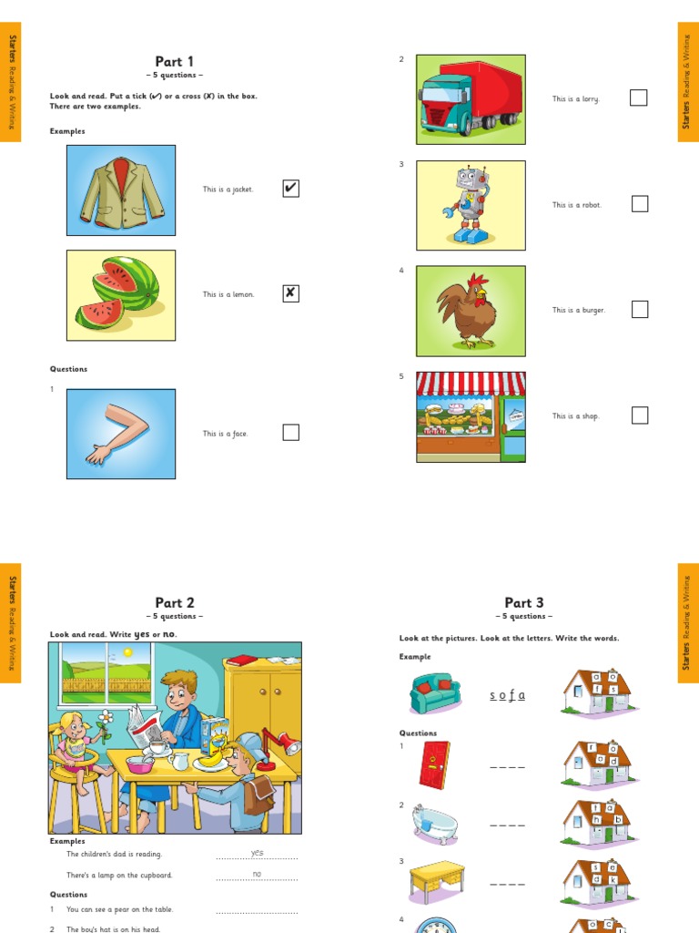 5 Questions - Look and Read. Put A Tick ( ) or A Cross ( ) in The Box ...