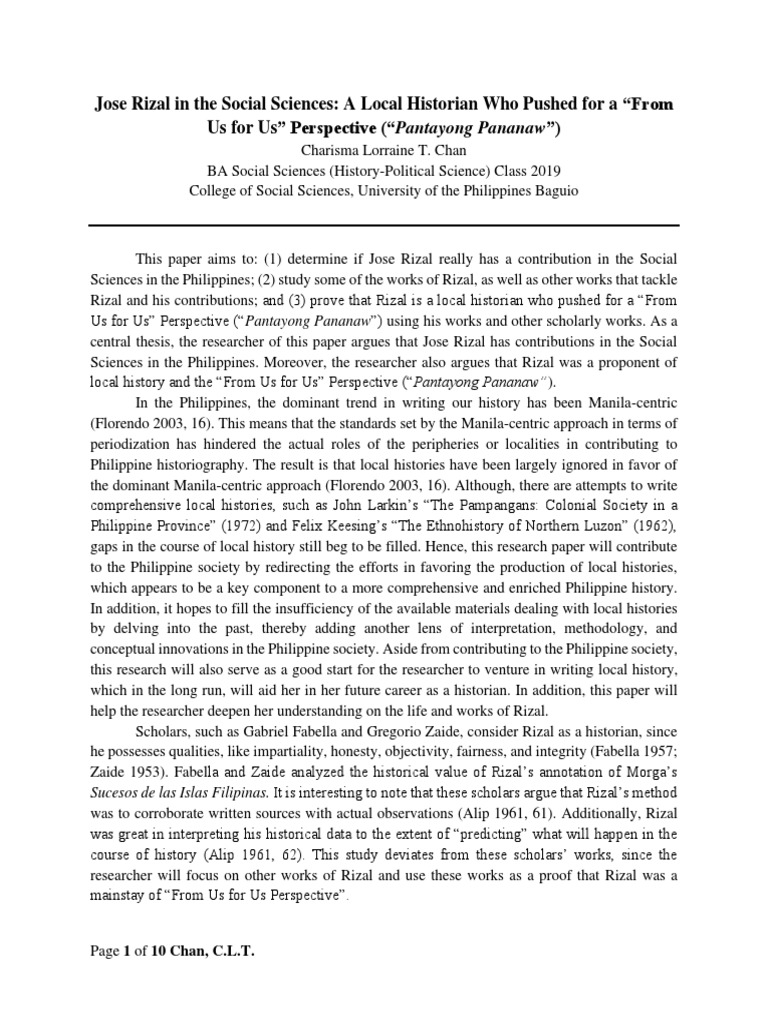 Jose Rizal as a Local Historian and Proponent of the 'From Us for Us ...