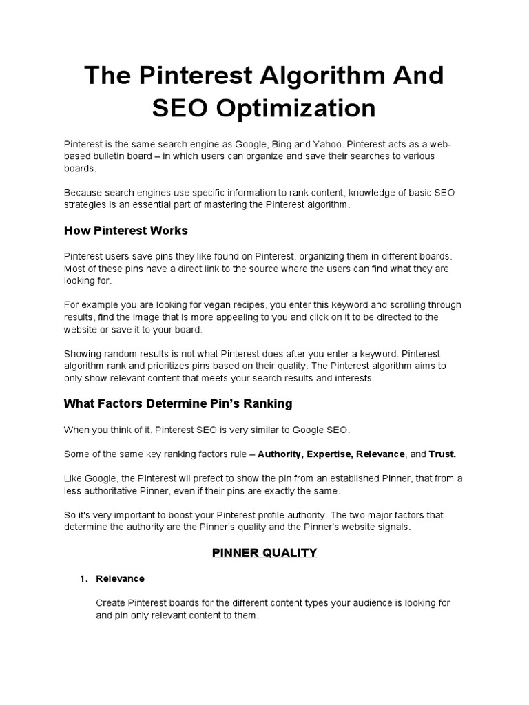 The Pinterest Algorithm and SEO Optimization | PDF | Search Engine ...