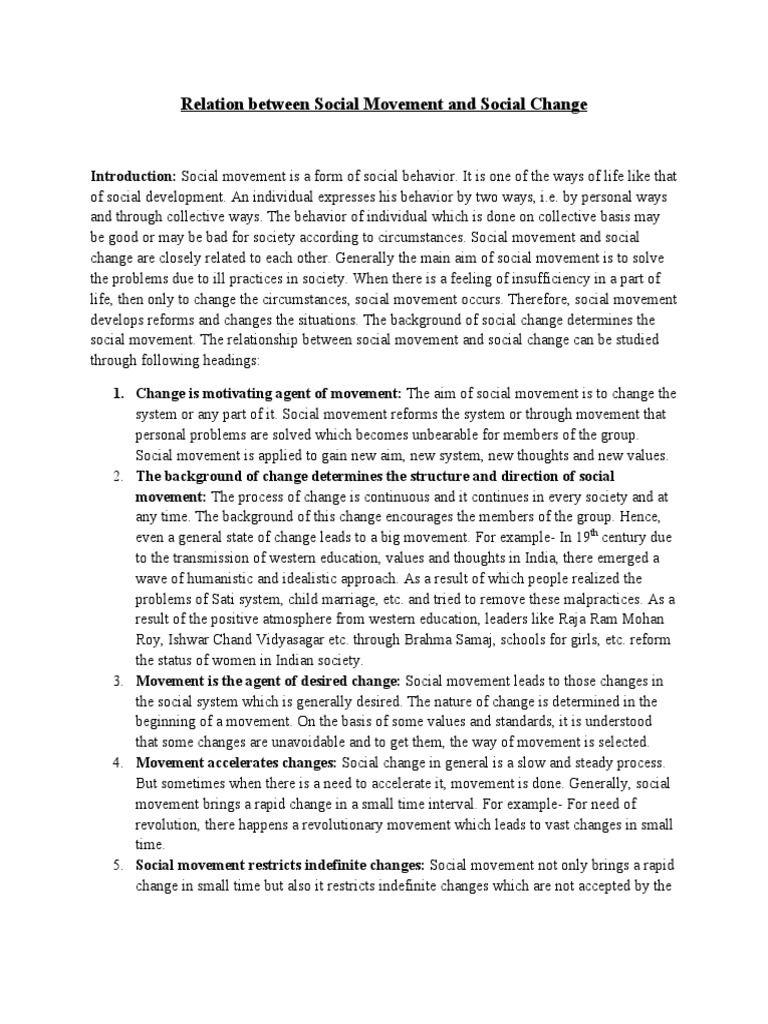 Relation Between Social Movement and Social Change | PDF | Social ...