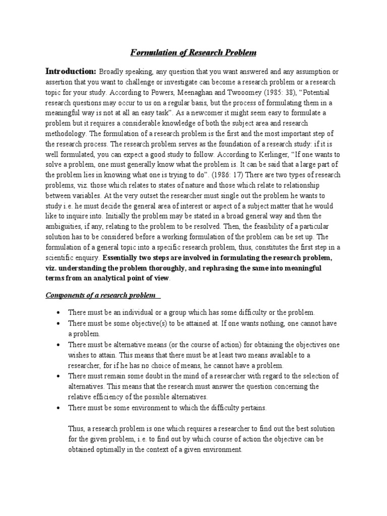 Formulation of Research Problem | PDF