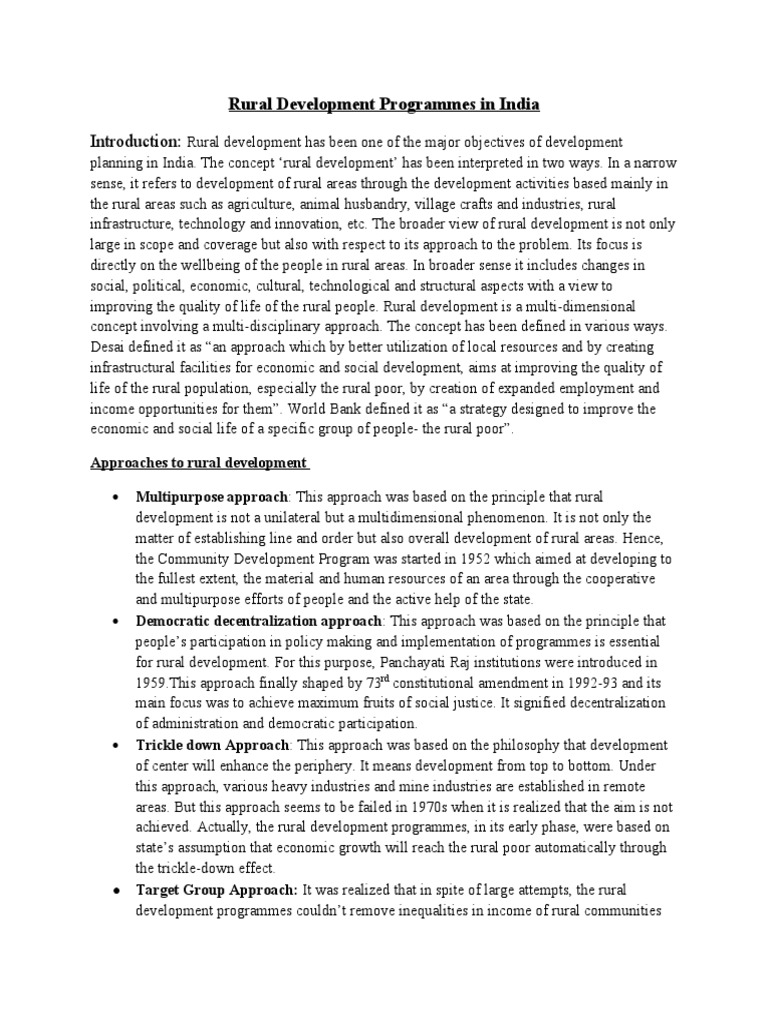 Rural Development Programmes in India | PDF