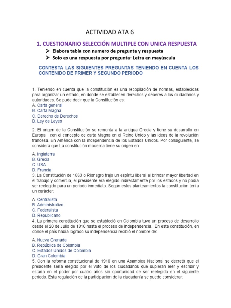 Actividad Ata 6 | PDF | Constitución | República