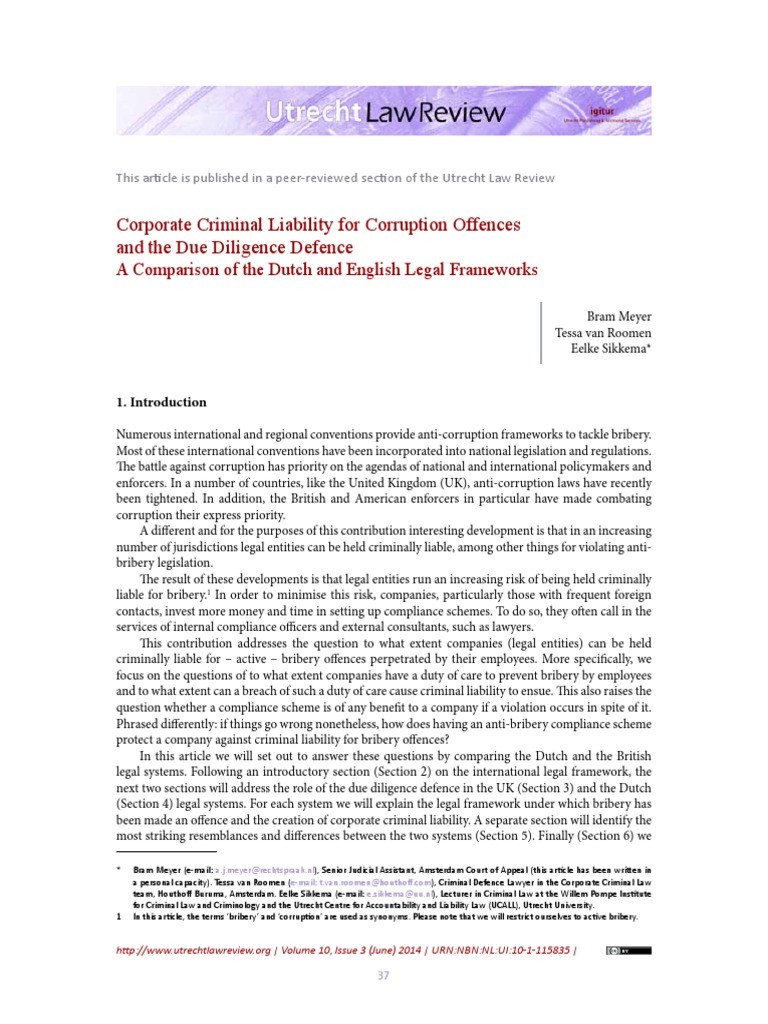 Corporate Criminal Liability For Corruption Offences | PDF | Bribery ...