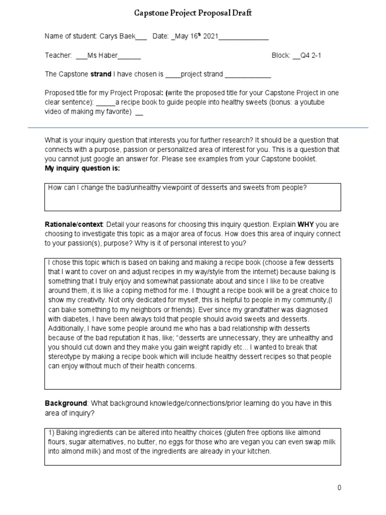 Capstone Project Proposal Draft Fillable 3 | PDF | Mentorship | Question