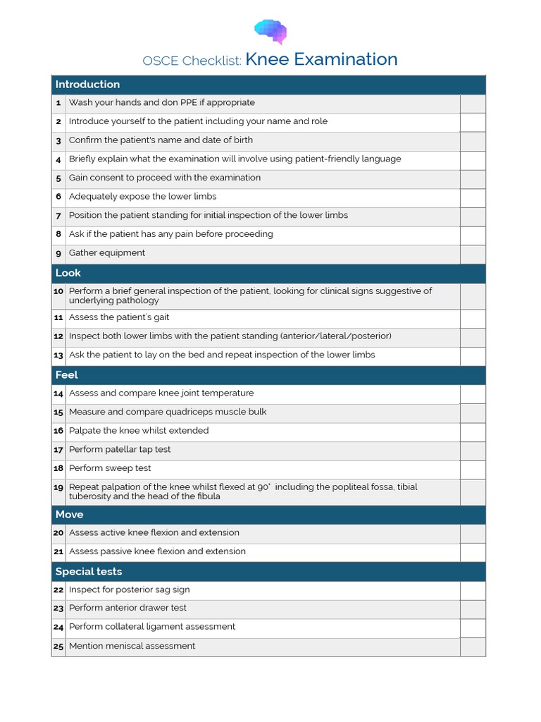 OSCE Checklist Knee Examination | PDF | Science & Mathematics