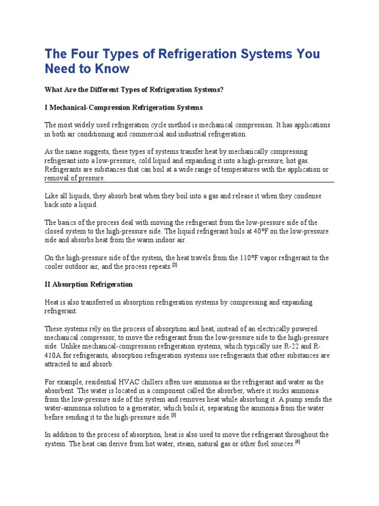 The Four Types of Refrigeration Systems You Need To Know | PDF ...