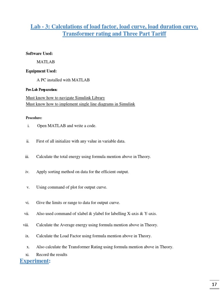Lab - 3: Calculations of Load Factor, Load Curve, Load Duration Curve ...
