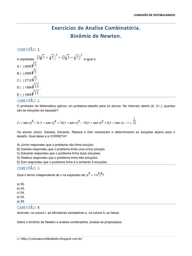 Binômio de Newton | PDF | Conjunto (Matemática) | Equações