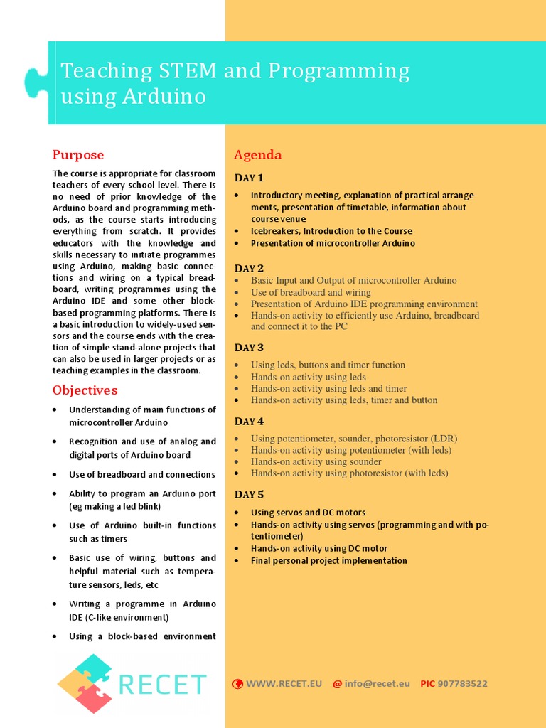 Teaching Stem And Programming Using Arduino Purpose Agenda Pdf Arduino Computer Science