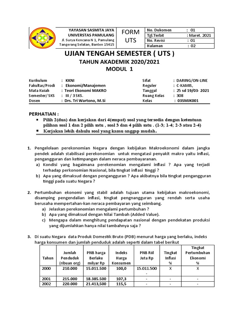 Soal Uts Teori Ekonomi Makro | PDF
