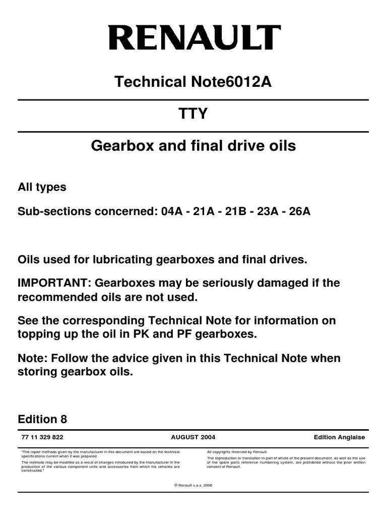Renault Gearbox Oils | PDF | Transmission (Mechanics) | Car Manufacturers