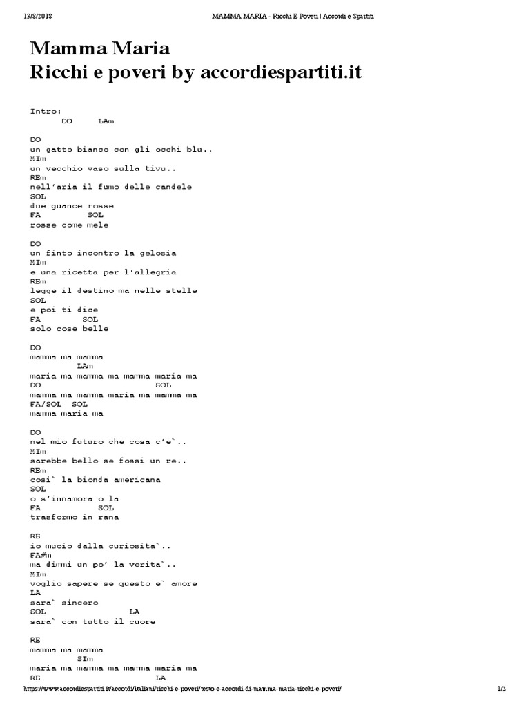 MAMMA MARIA - Ricchi E Poveri - Accordi e Spartiti | PDF