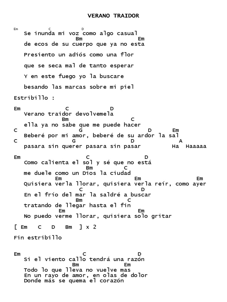 VERANO TRAIDOR Canción de desamor y búsqueda | PDF