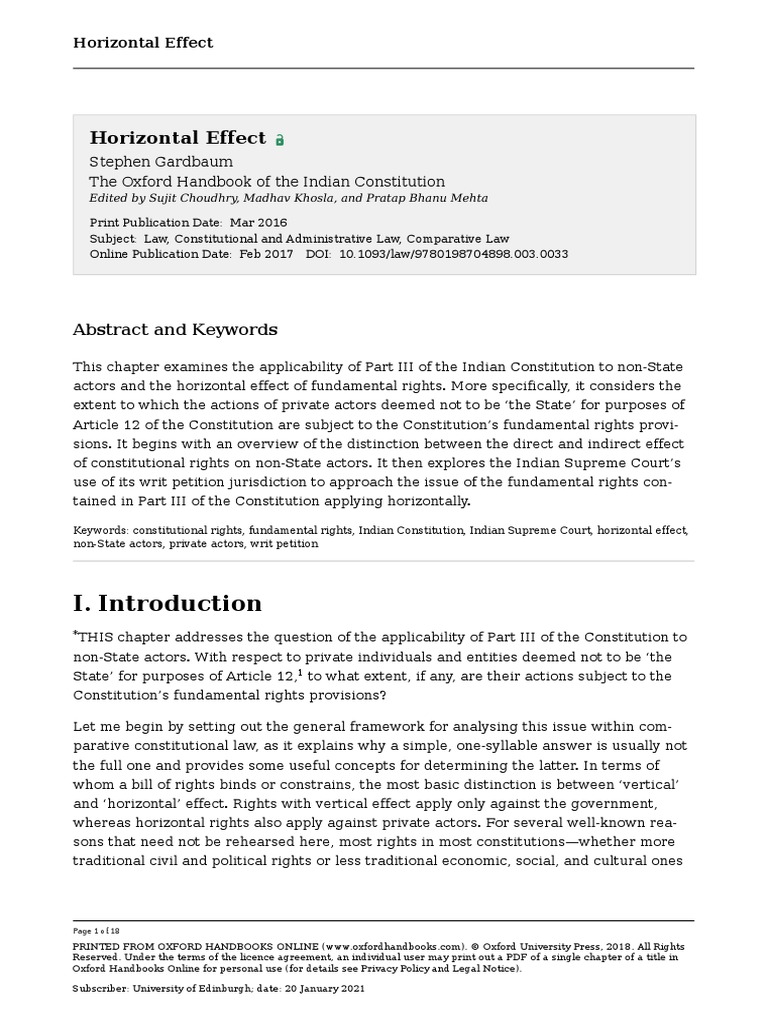 Horizontal Effect: Abstract and Keywords | PDF | U.S. State | Privacy
