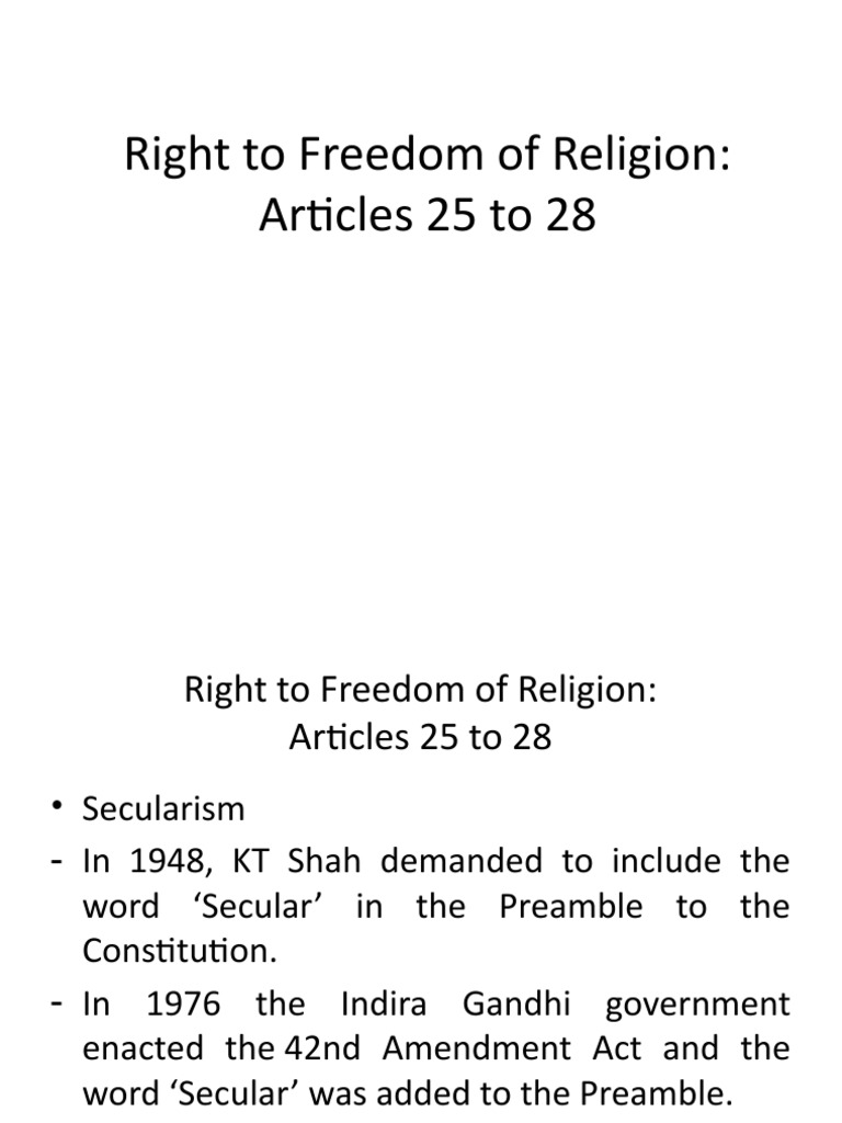 On Art. 25 To 28 | PDF | Freedom Of Religion | Government