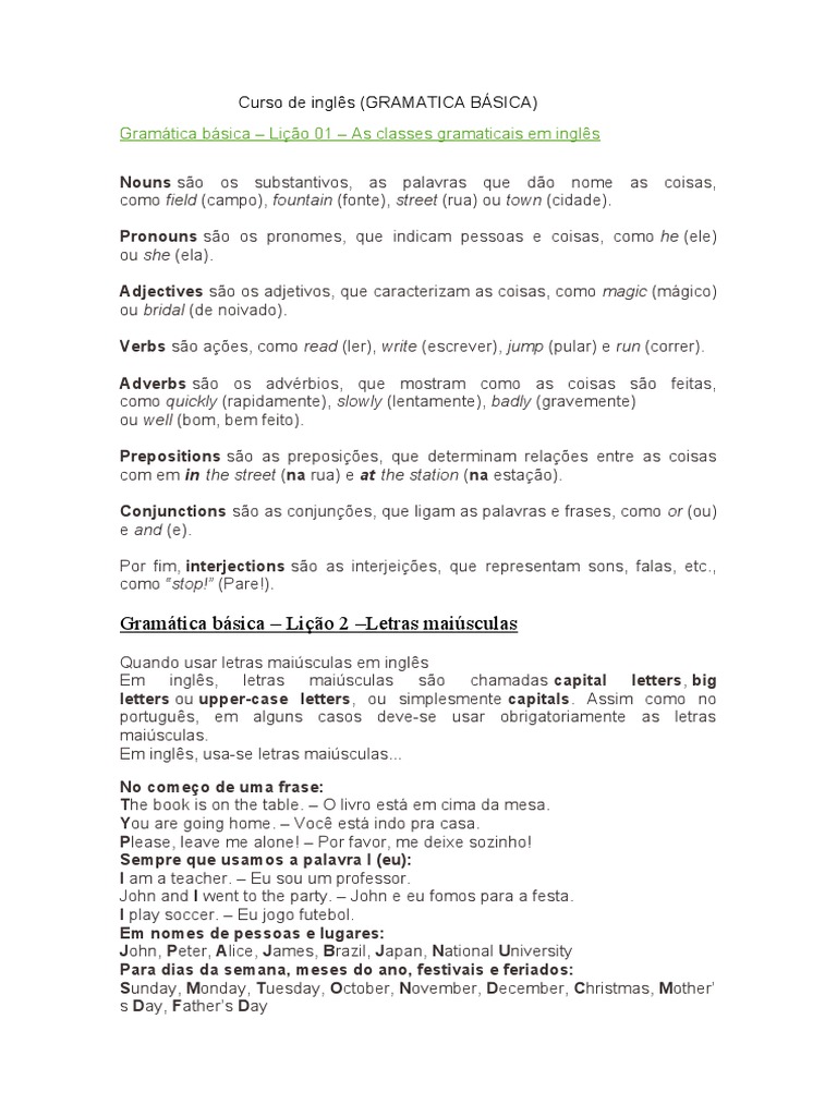 Gramática Básica - Inglês | PDF | Plural | Adjetivo