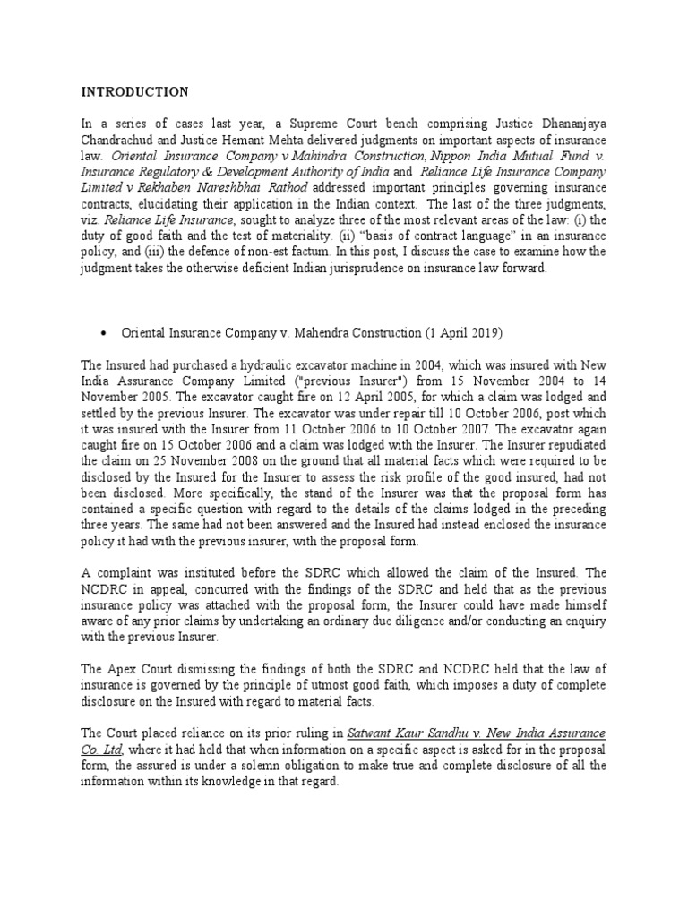 INTRODUCTION Insurance Project | PDF | Insurance | Discovery (Law)