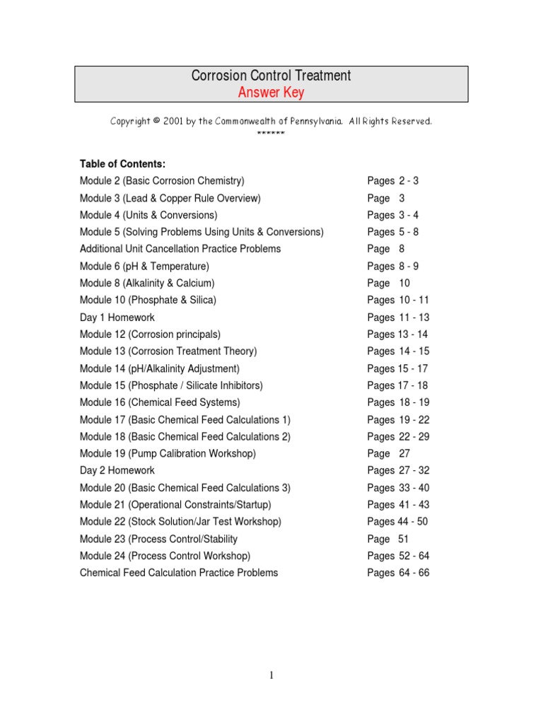 Corrosion Control Treatment: Answer Key | PDF | Ion | Hydroxide