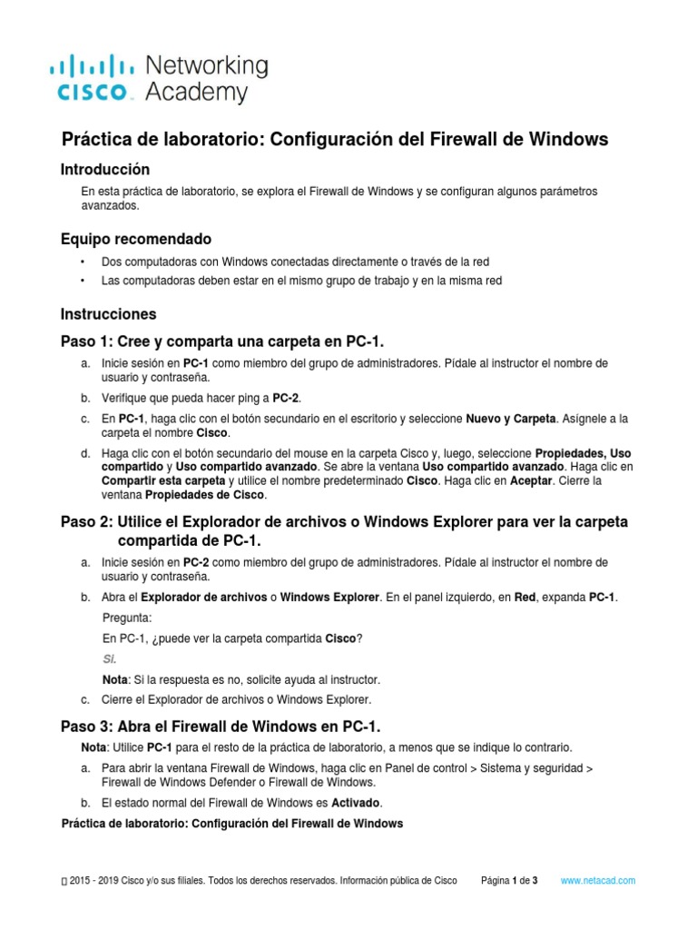 13.3.4.6 Lab - Configure Windows Firewall | PDF | Cortafuegos (informática) | Ventana (informática)