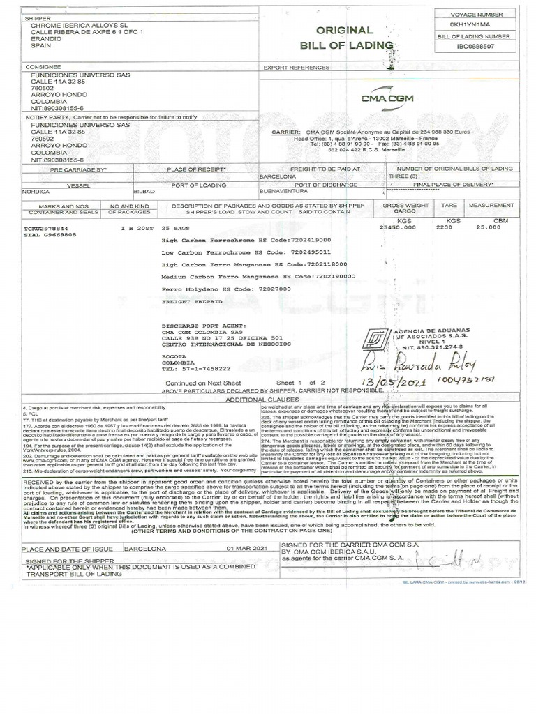 BL Fundiciones Cma CGM | PDF