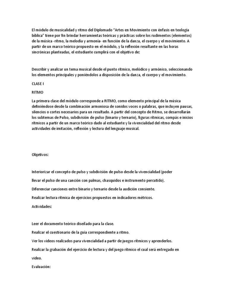 El Módulo de Musicalidad y Ritmo Del Diplomado | PDF