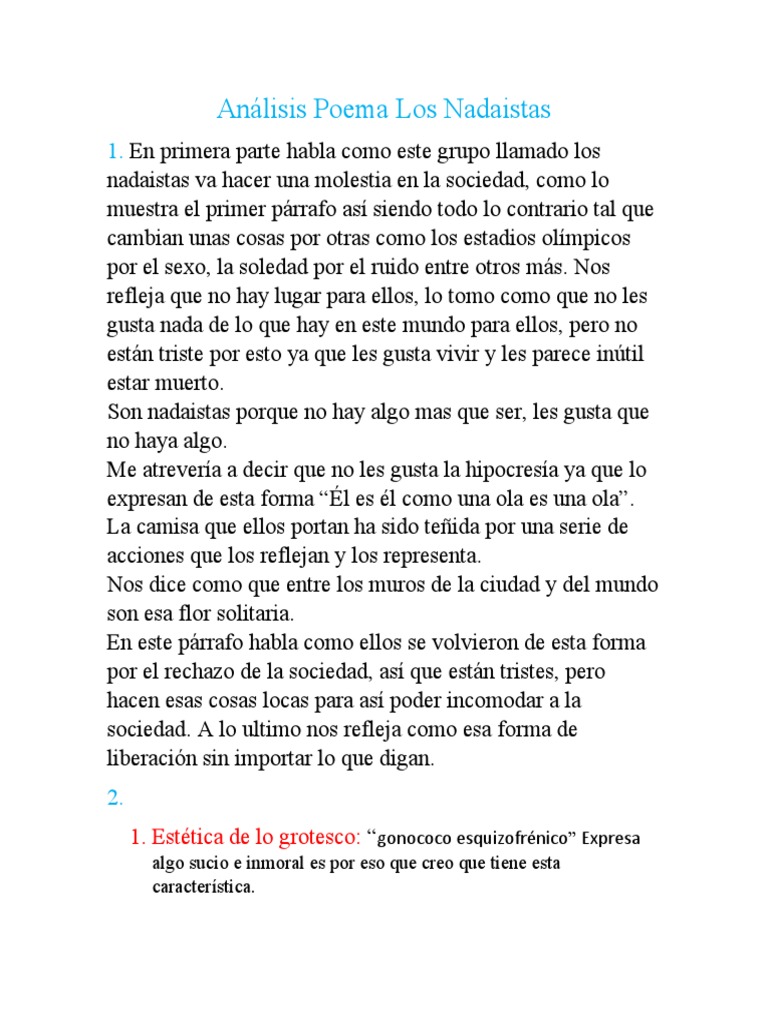 Análisis Poema Los Nadaistas | PDF | Poesía
