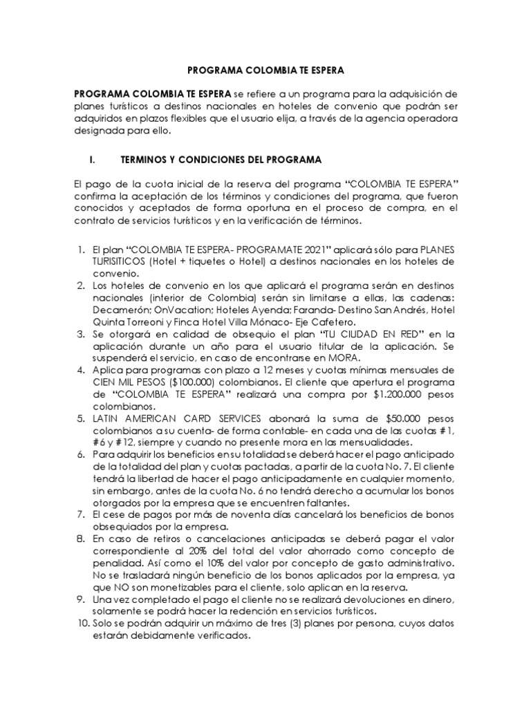 Terminos y Condiciones Programa Colombia Te Espera Plan 12x100 v.3 1 ...