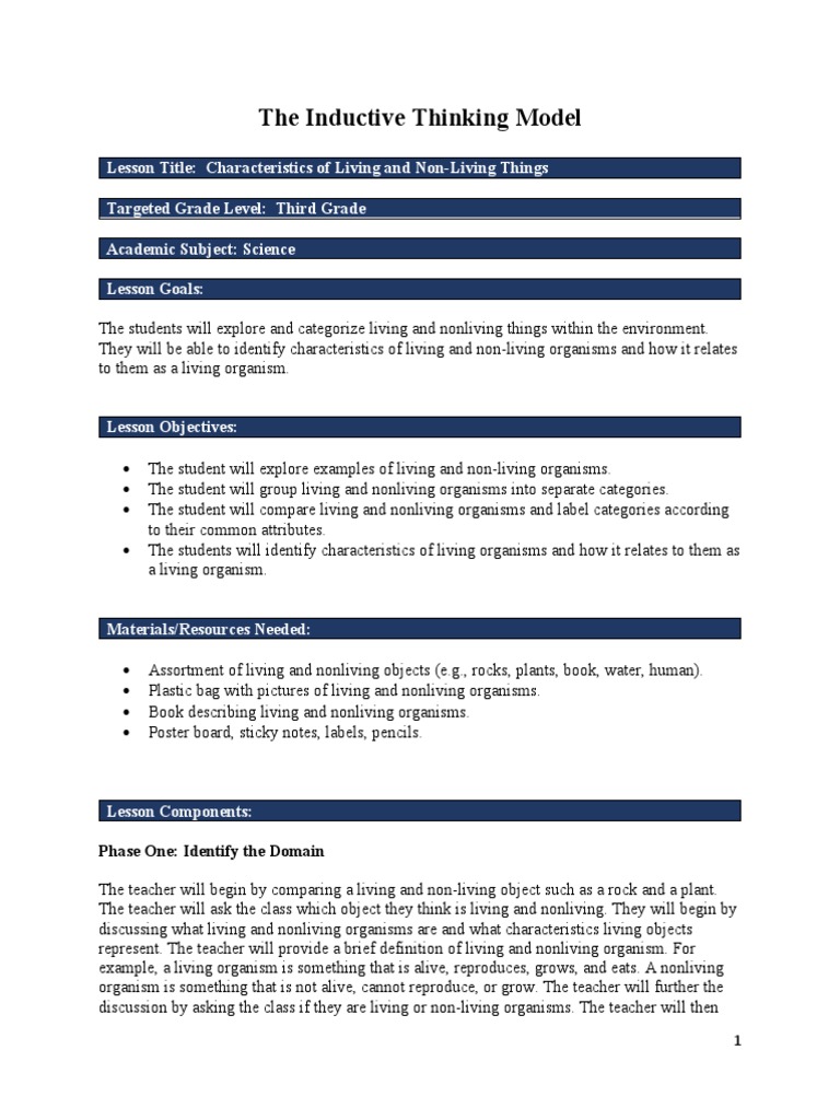 Inductive Model Lesson Plan | PDF | Organisms | Teachers