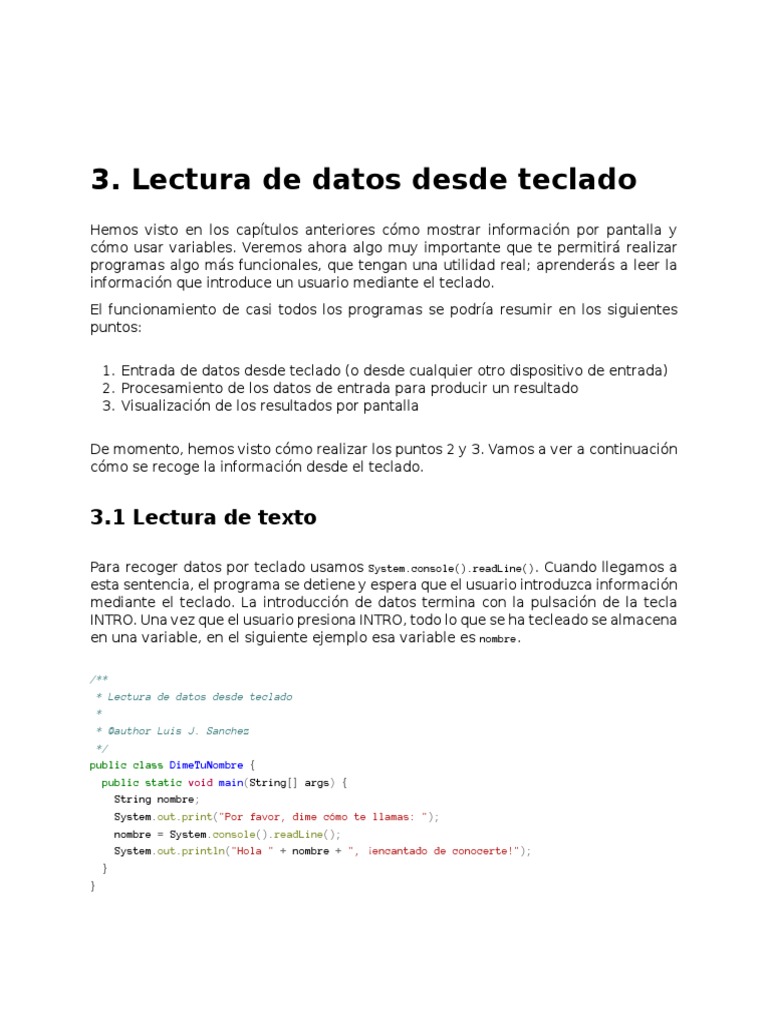 01 - Lectura de Datos Desde El Teclado y Ejercicios | Descargar gratis PDF | Java (lenguaje de ...