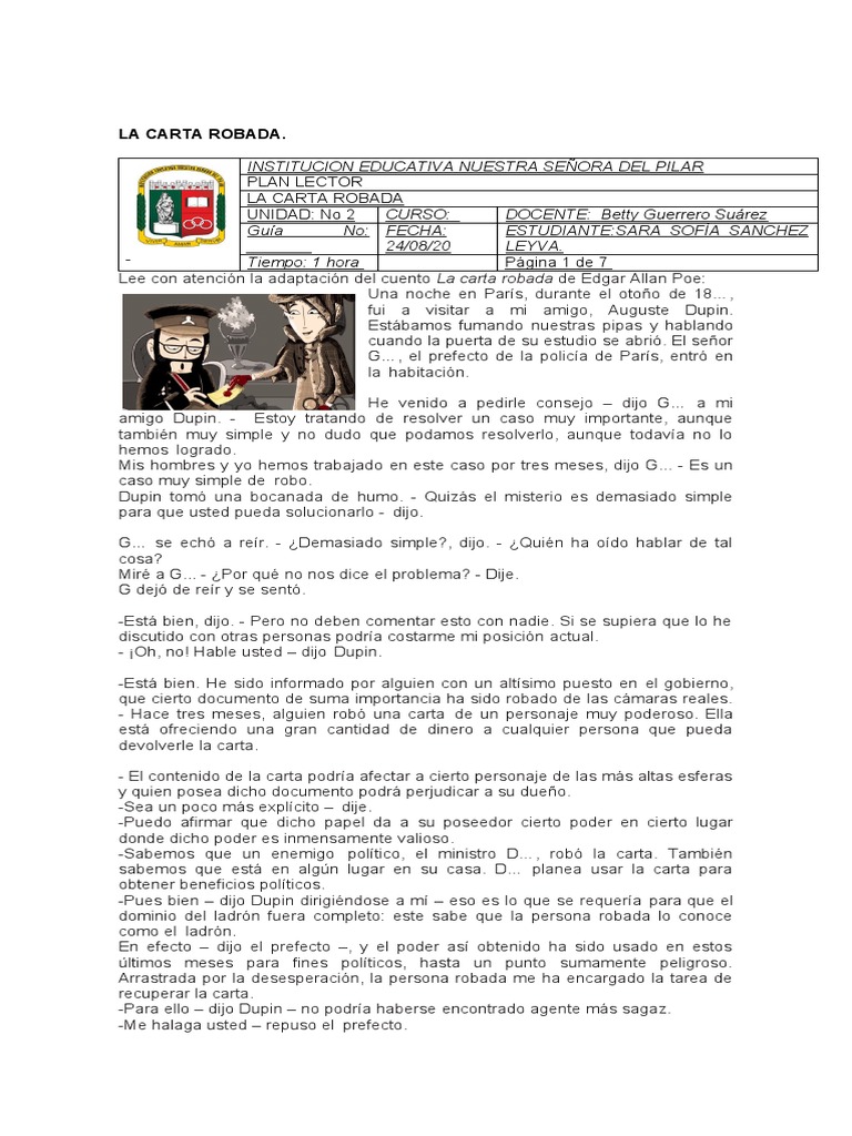 La - Carta - Robada - Cuento - Policíaco3-1 Uwu | PDF | Crimen ficcion | Thriller y crimen