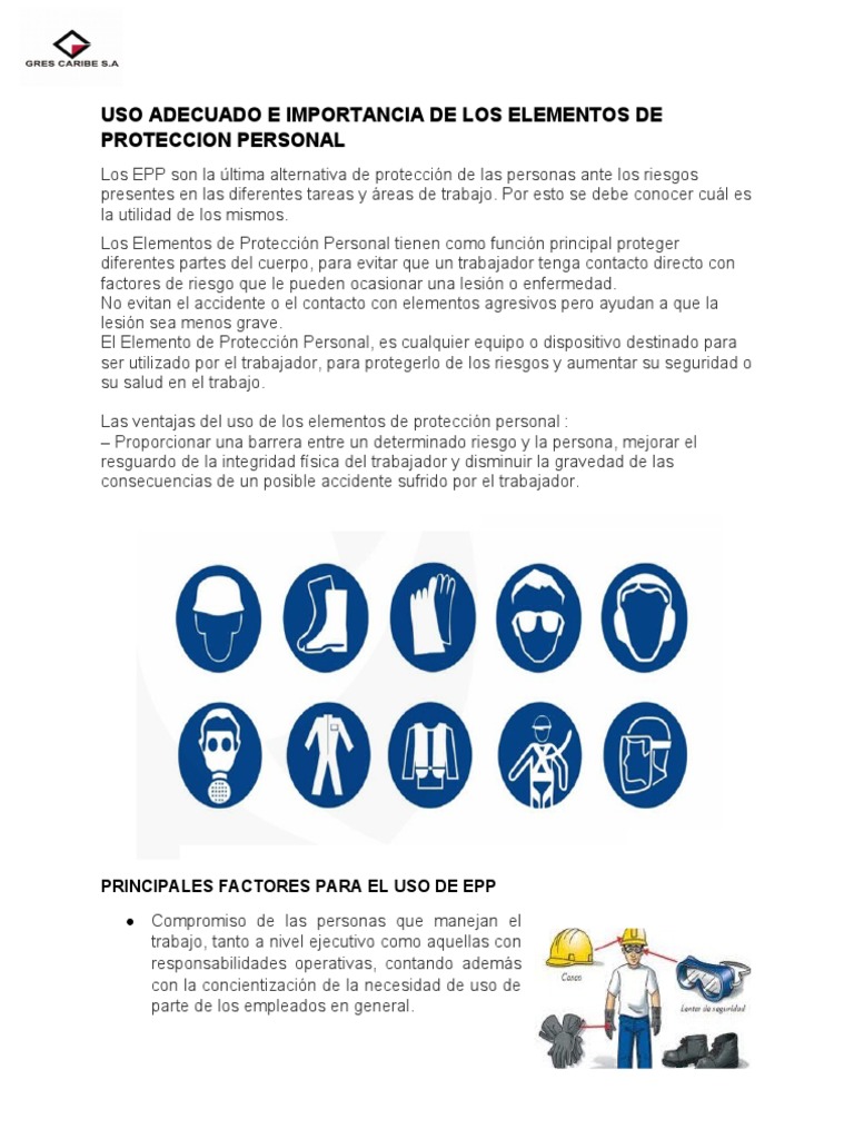 Uso Adecuado e Importancia de Los Elementos de Proteccion Personal | PDF | Guante | Bienestar