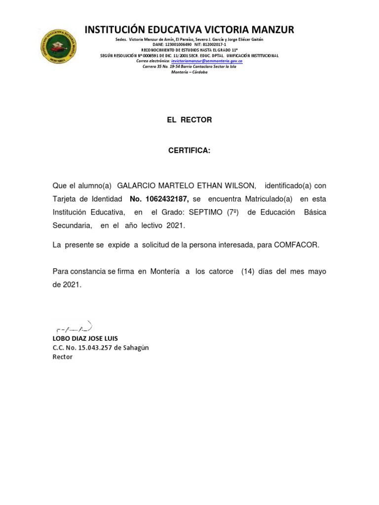 Galarcio Martelo Ethan Wilson, 7 2021 Comfacor. | PDF