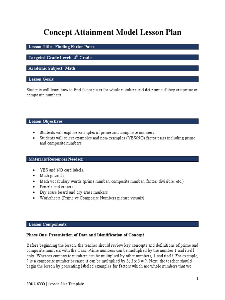 4th Grade Math: Finding Factor Pairs | PDF | Lesson Plan | Hypothesis