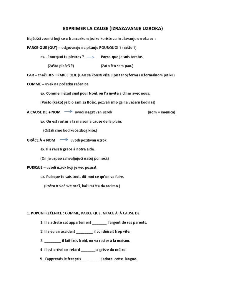 Expressions de la cause en français | PDF