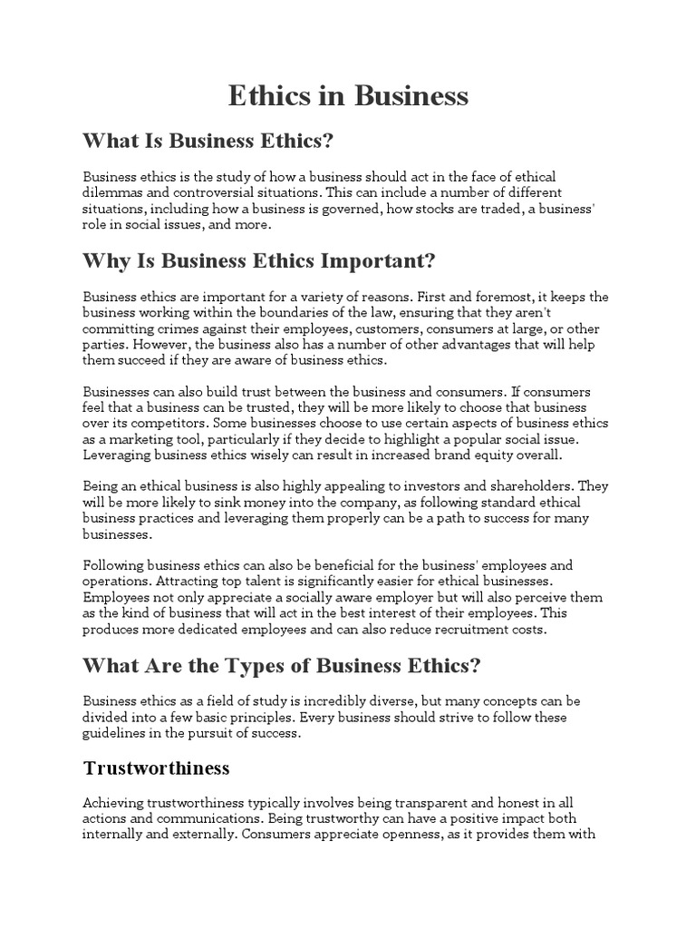 Ethics in Business | PDF | Business Ethics | Employment