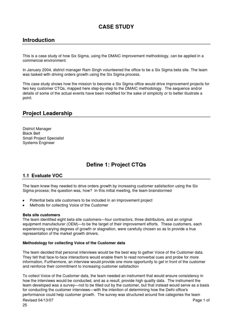 Case Study: 1.1 Evaluate VOC | PDF | Six Sigma | Analysis Of Variance