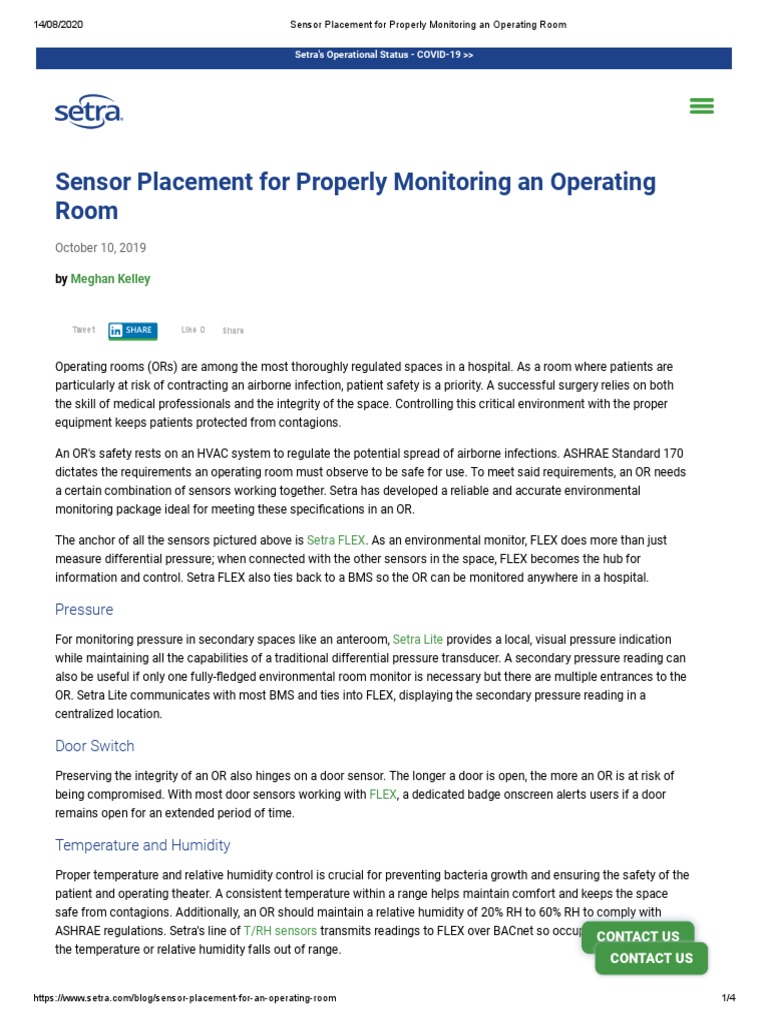 Sensor Placement For Properly Monitoring An Operating Room | PDF