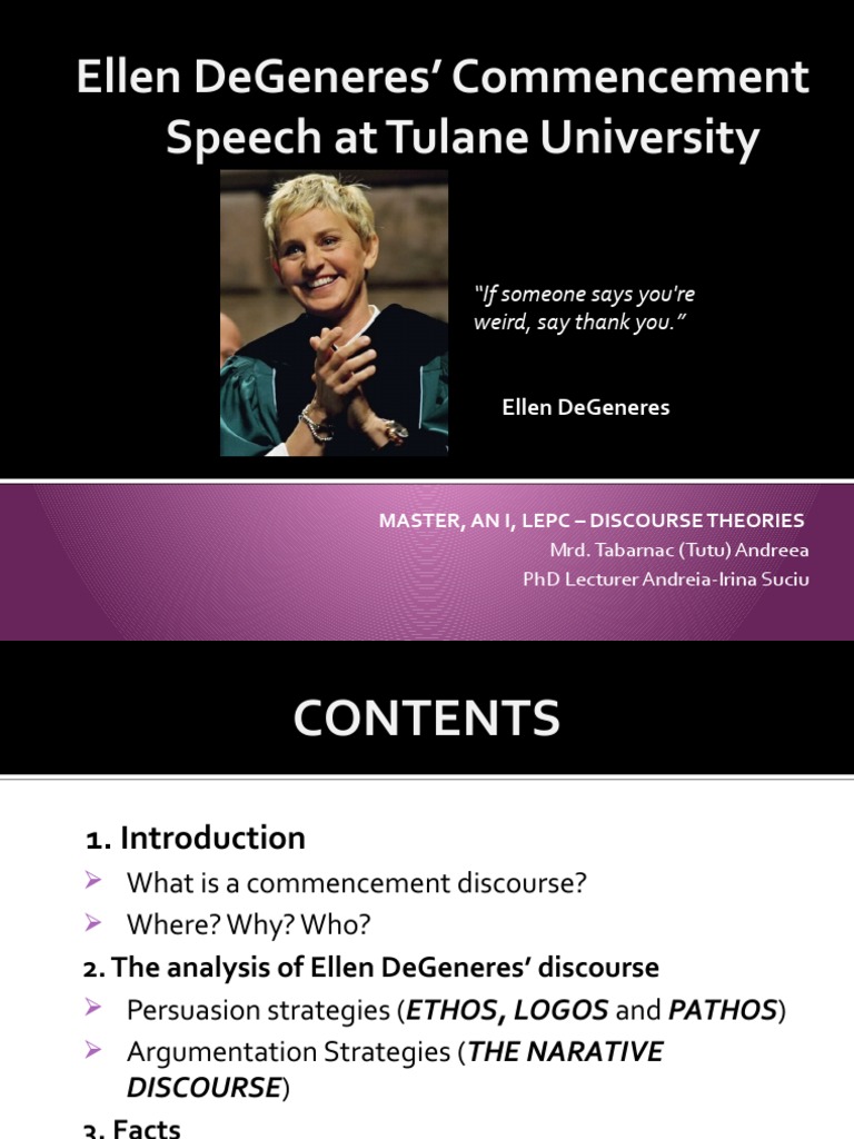 Ellen DeGeneres' 2009 Tulane Speech Analysis | PDF | Mardi Gras | Rhetoric