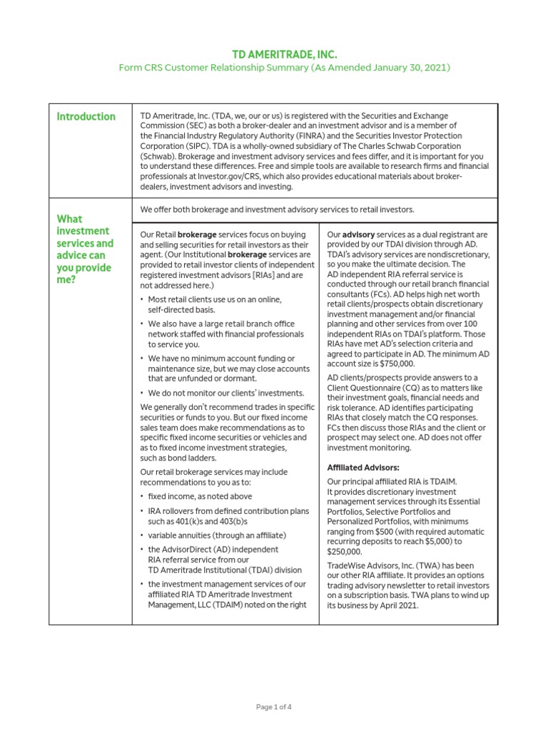Form CRS Customer Relationship Summary (As Amended January 30, 2021 ...