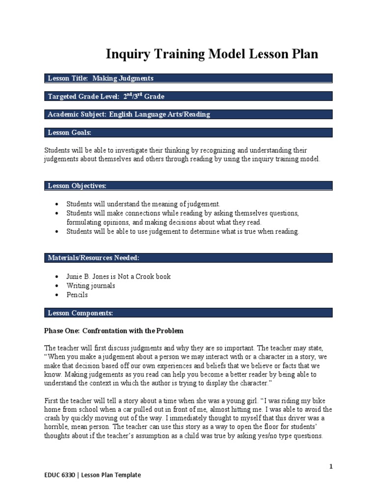 Inquiry-Based Lesson Plan: Judgments | PDF | Inquiry | Experiment