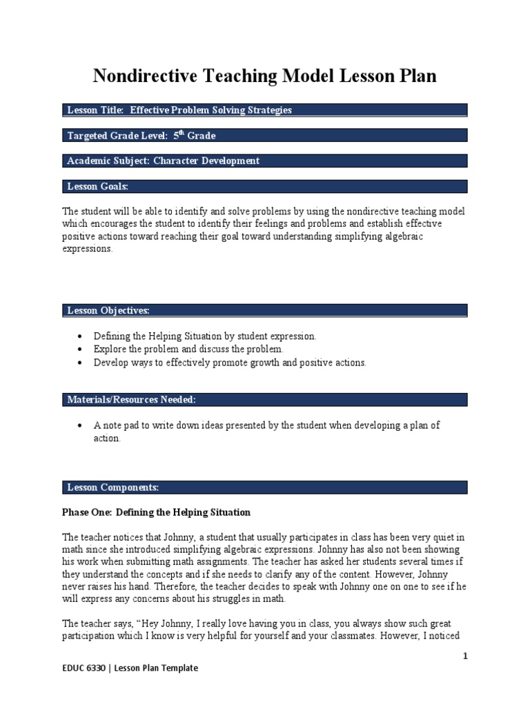 Nondirective Model Lesson Plan | PDF | Lesson Plan | Teachers