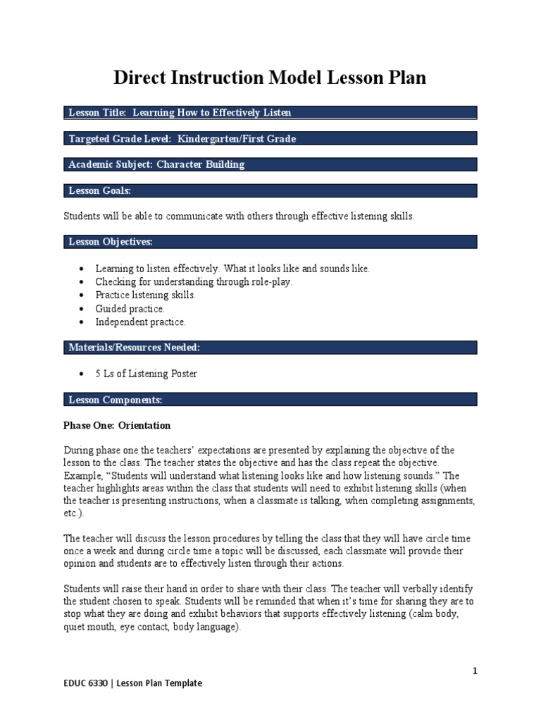Direct Instruction Model Lesson Plan | PDF | Lesson Plan | Teachers