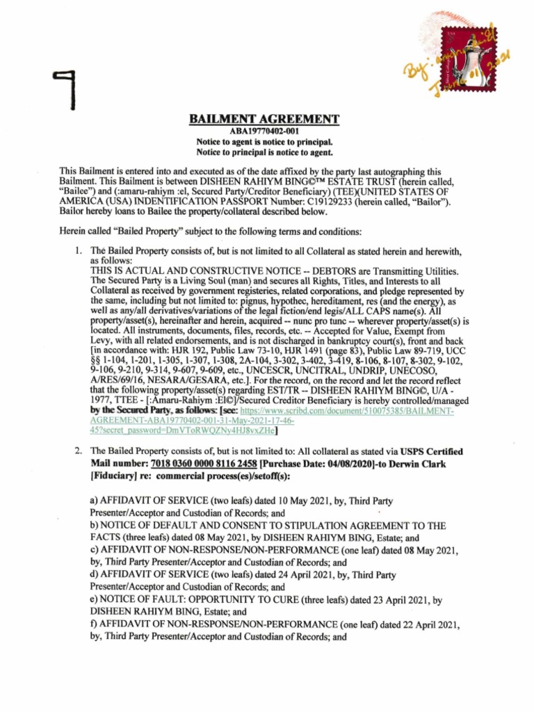 Bailment Agreement Aba19770402-001 | PDF | Uniform Commercial Code ...