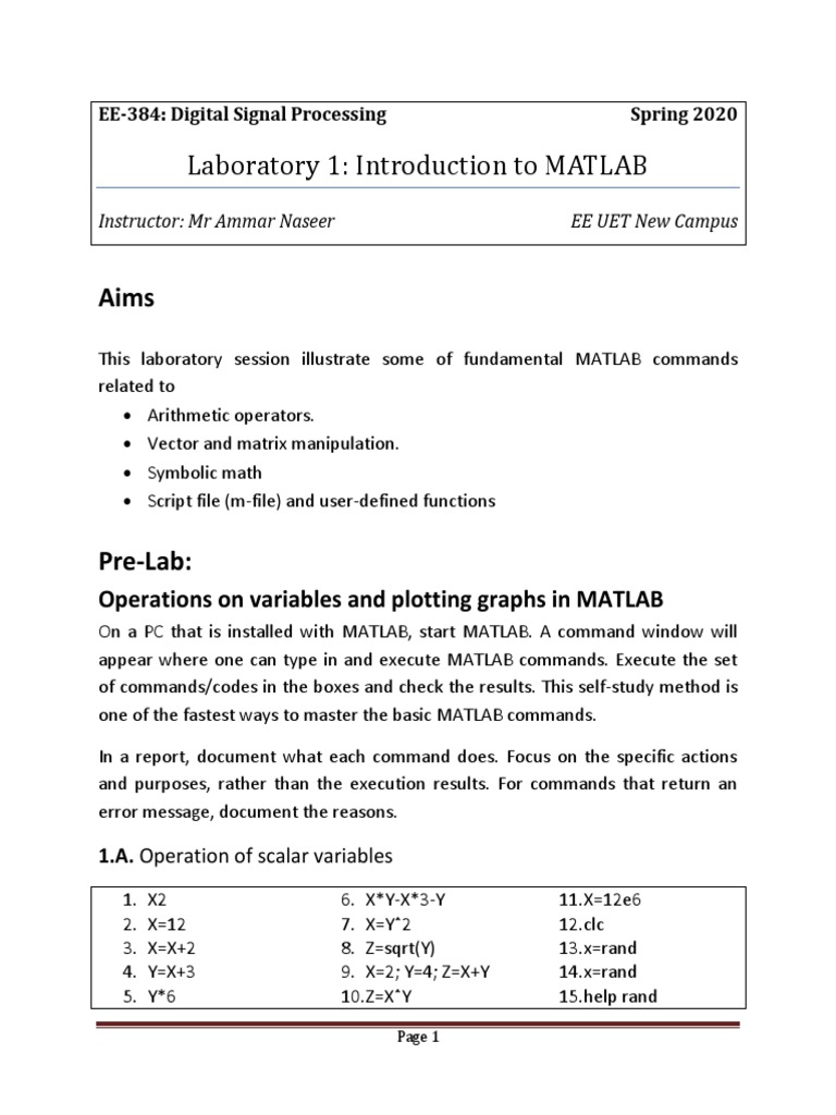 Lab 1-1 | PDF | Matlab | Subroutine