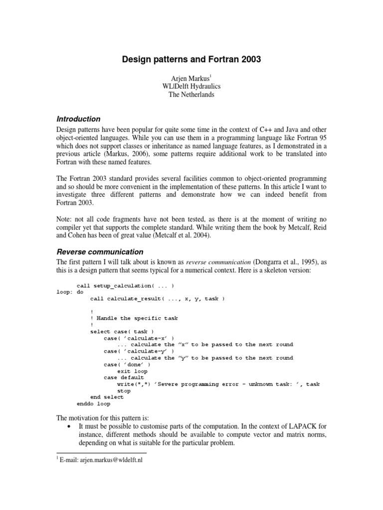 Design Patterns And Fortran 2003 Pdf Subroutine Class Computer Programming