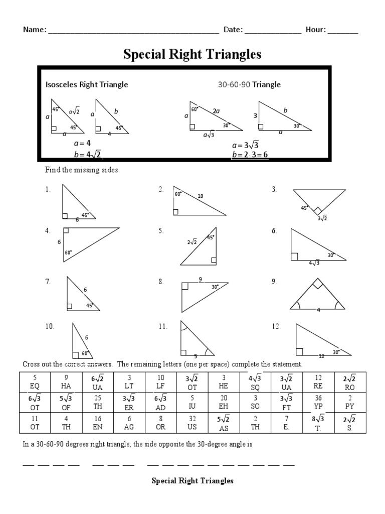 Special Right Triangles: Name: - Date: - Hour | PDF | Geometric Shapes ...