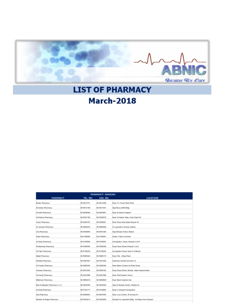 Pharmacy List March 2018 | PDF | Dubai | United Arab Emirates